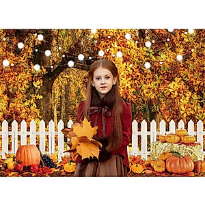 LFEEY Autumn Forest Thanksgiving Day Photography Backdrop, 10x8ft Rustic Fall Barn Pumpkin Thanksgiving Party Farm Harvest Event Backdrop, Kids Adults Photoshoot Photo Booth Studio Prop