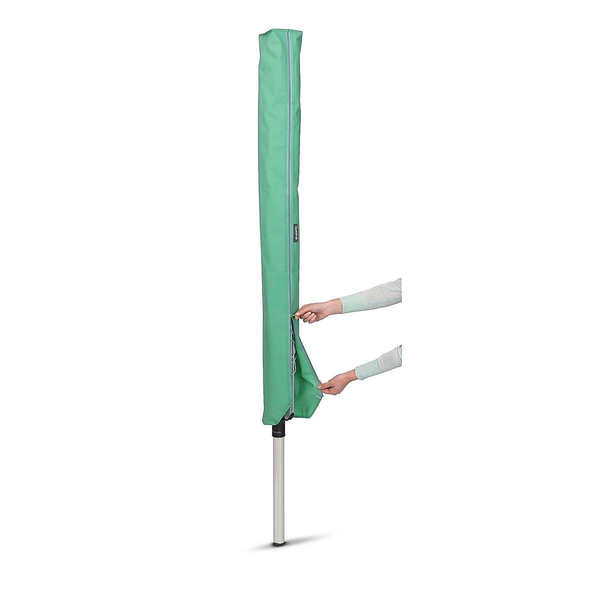 Brabantia Lift-O-Matic Outdoor 4 Arm Clothesline Height Adjustable, Folding Clothes Drying Rack + Ground Spike & Cover, 197 Feet, Metallic Gray