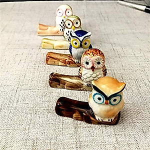 JARPSIRY 5 Pcs Cute Ceramic Owl Chopsticks Rest, Knife Spoon Fork Stand Culery Holder Paint Brush Rack Home Kitchen Restarant Tool