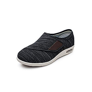 Grigobu Womens Diabetic Shoes Adjustable Breathable Light Antiskid Edema of Fasciitis bunions Arthritis Swollen feet Walking Shoes 44 Black/Grey