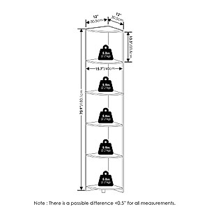 Furinno Econ 5-Tier Corner Shelf Bookcase, Bookshelf, Amber Pine
