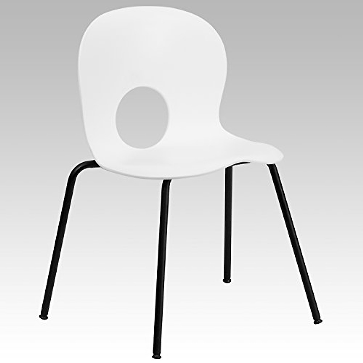 EMMA + OLIVER Designer White Plastic Stack Chair with Black Frame