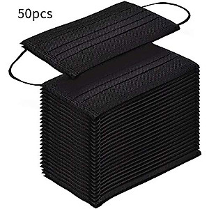 Decor and Home Disposable Face Masks, 50 Pack, Black, 3-Ply, Single Daily Use, Face Mask for Women & Men