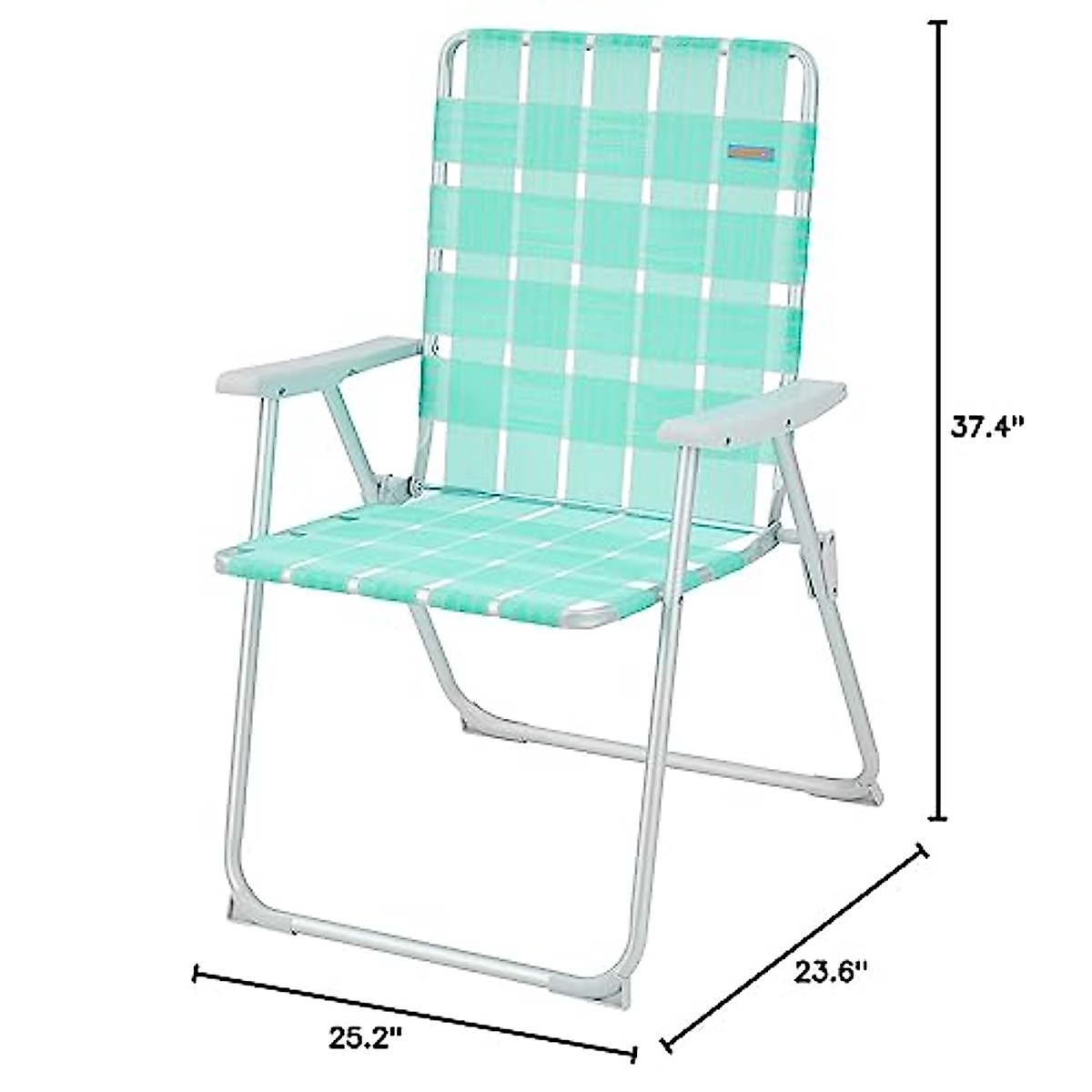 #WEJOY Anti-tip Over Folding Webbed Lawn Chair, Oversized 17-in High Beach Chair for Adults Heavy Duty,Aluminum High Seat Camping Chair for Elder Outdoor Garden Park Backyard(Cyan/Grey)