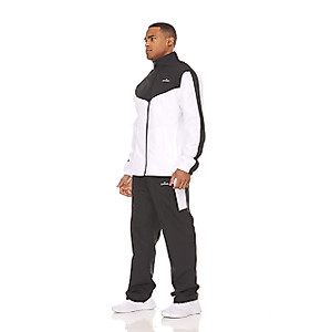 Spalding Mens Performance Woven Tracksuit Set - 2 Piece Set with Full Zip Jacket and Pants, Black/White, L