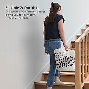 IRIS USA Laundry Basket 40L Durable and Flexible, Portable Round Bin, 1.15 Bushel Hamper for Storage with Ventilation Holes for Closet Dorm Laundry Room Bedroom, White