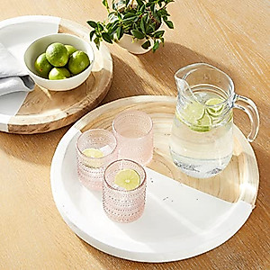 Mud Pie Paulownia Round Tray Set, small 14" dia | large 16" dia, White