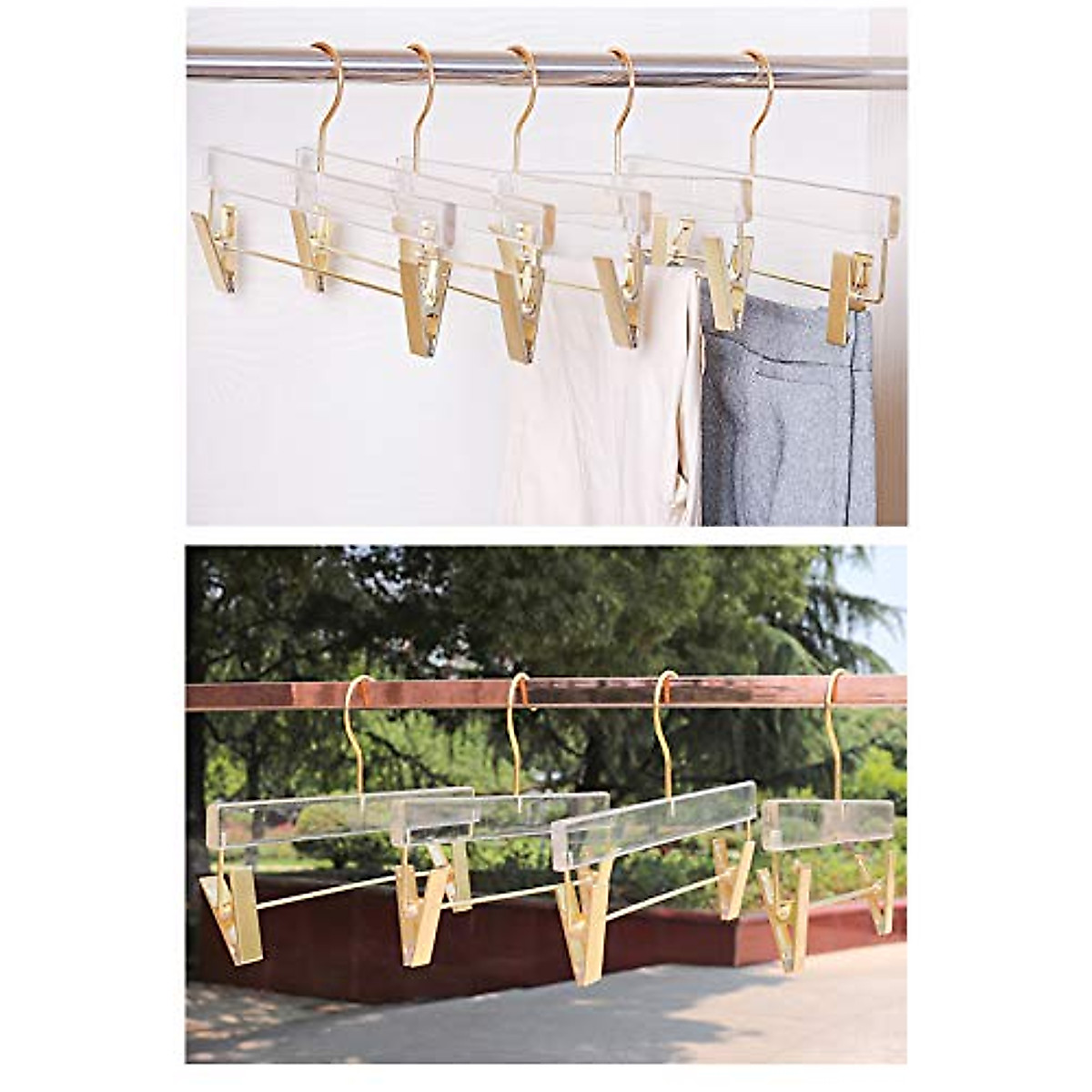 Acrylic Pants Hangers for Clothes with Gold Hook Suit Hangers Non Slip Velvet with Clips Heavy Duty Gold Hanger 5 Pack and 10 Pack