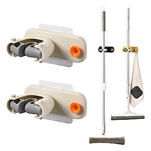 NEIMENG 2024 New Self Adhesive Mop Holder Broom Holder No Drill Wall Mounted Mop and Broom Holder with Hook Hanger for Mop Broom Tool Brush Towel Storage (2pcs),Beige