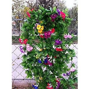 XHSP 2 Bunches Artificial Vines 35.4" Morning Glory Hanging Plants Silk Garland Fake Green Plant Home Garden Wall Fence Stairway Outdoor Wedding Hanging Baskets Decor
