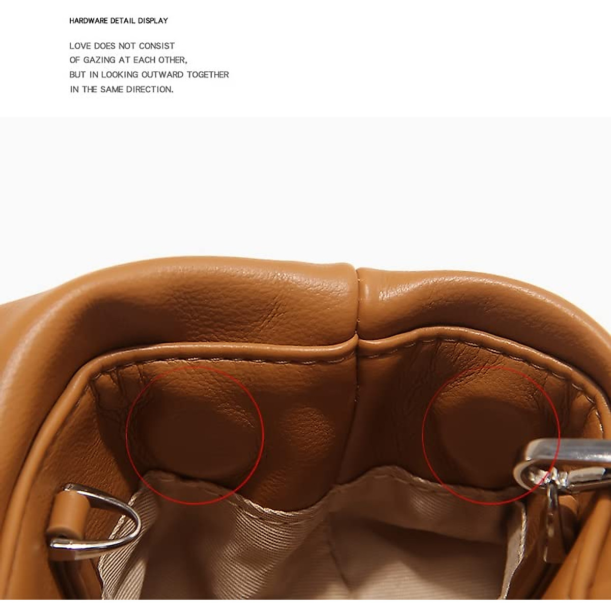 Women's Chain Pouch Bag，Cloud-Shaped Dumpling Clutch Purse， Ruched Chain Link Shoulder Handbag (Beige)