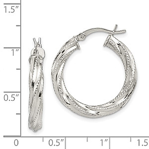 Sterling Silver Patterned Twist 25mm Hoop Earrings 18x5 mm