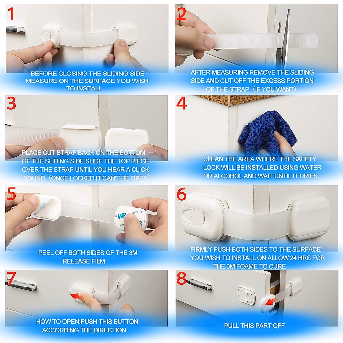 Goodv Baby Proof Cabinet Locks - 6 Pack Adjustable Child Safety Straps Used for Drawer Door Fridge Oven Toilet Seat Kitchen Cupboard Appliance Trash Can with 3M Adhesive