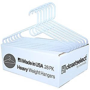 Heavy Duty Plastic Hangers, Made in USA, White Heavy Weight Hanger, 28 Pack