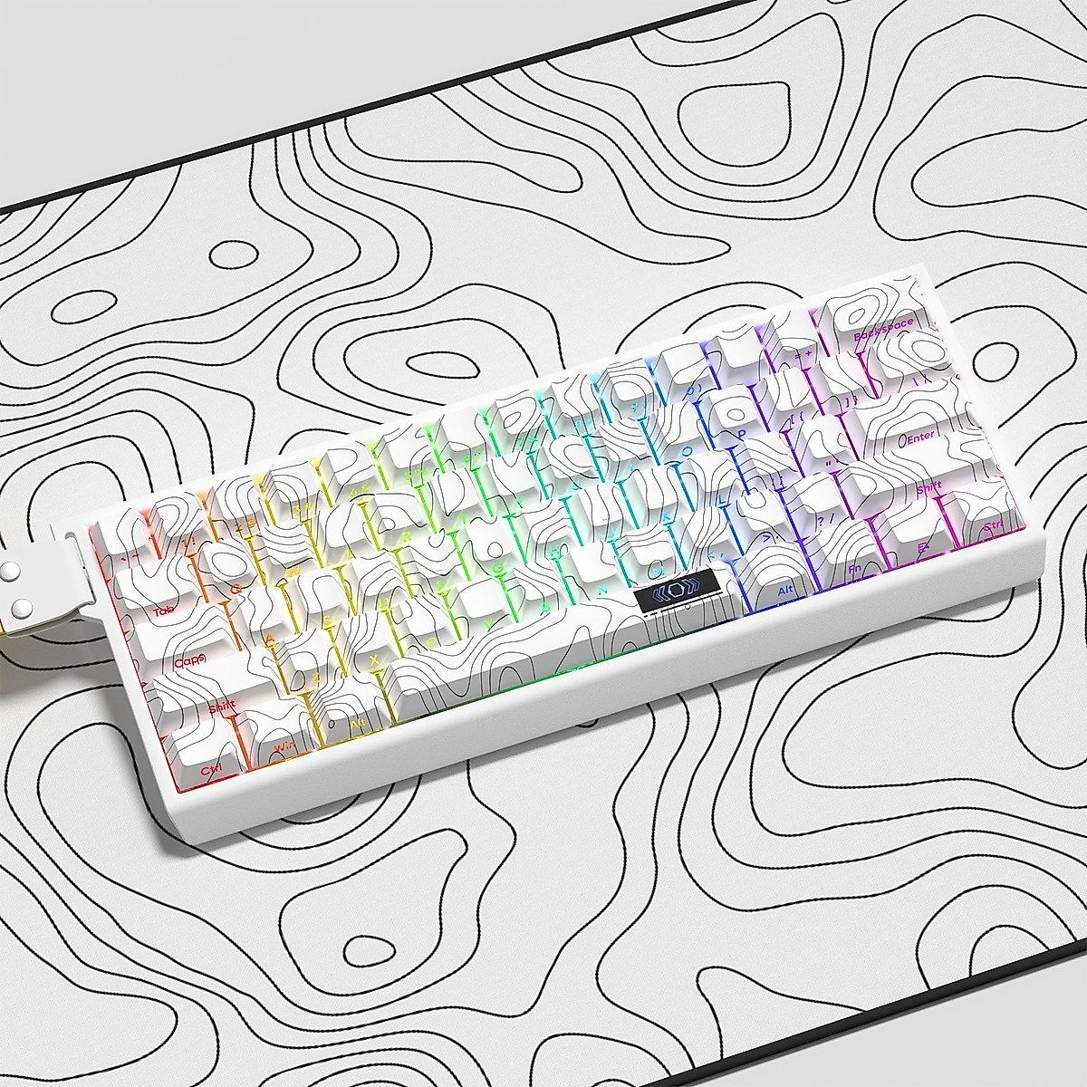 dagaladoo White Topographic keycaps Double Shot PBT keycaps Shine Through Keyboard Keys Side Printed Key caps Cherry Profile Custom keycap Set for100%, 75%, 65%, 60% US Layout Mechanical Keyboard