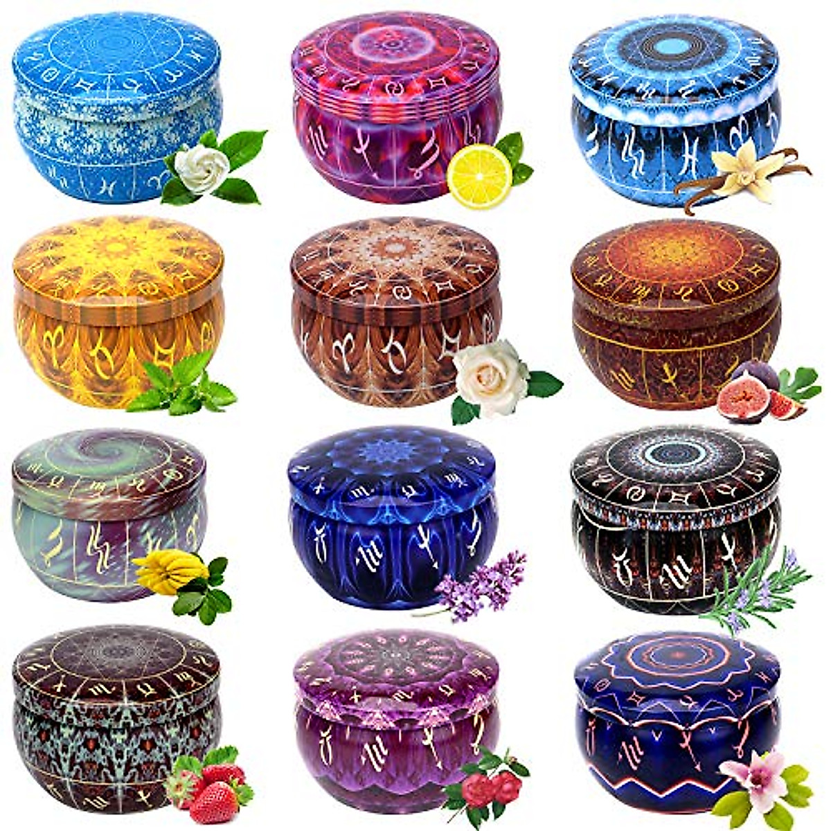 12 Constellations Scented Candles Gift Set 2.5oz Aromatherapy Candles Strong Fragrance Portable Travel Tin Jar Candles Gifts for Home Scented Decoration Birthday Valentine'sDay