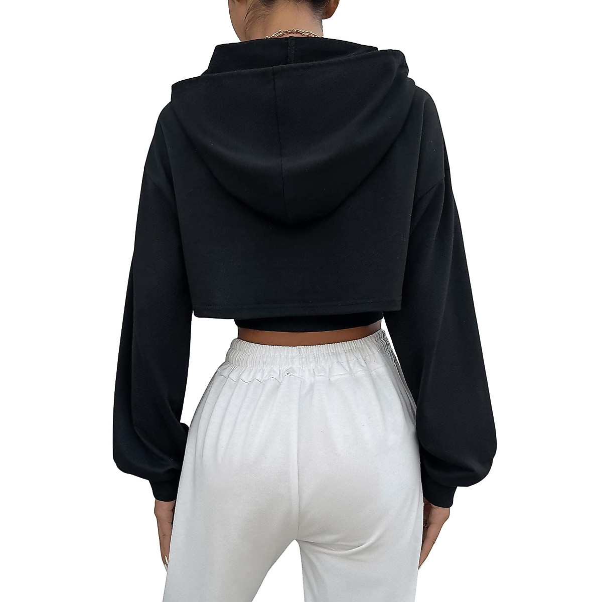 SweatyRocks Women's 2 Piece Outfits Long Sleeve Pullover Crop Top Sweatshirts Hoodie And Cami Tank Top Set Black S