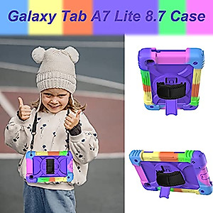 MENZO Samsung Galaxy Tab A7 Lite 8.7-inch Case 2021 Release, 3-Layer Shoulder Strap Rugged Protective Case with Holding Strap Rotating Stand for Samsung Galaxy Tab A7 Lite 8.7 (SM-T220/T225),Purple