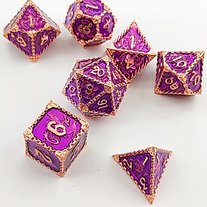 ZECIDOT DND Dice Set D&D Dungeons and Dragons Metal Polyhedral Table Games Dice Accessories Gifts of 7 Pathfinder Shadowrun Roleplaying MTG RPG Multi Sided Giant Large Dice (red Copper Purple)
