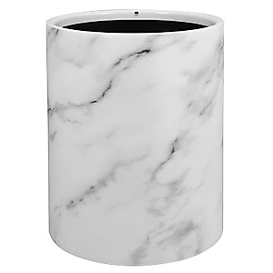 Luxshiny Marble Trash Can, 12L Round Wastebasket Garbage Bin Container Recycle Bin Rubbish Pail for Bathroom Kitchen Bedroo Home Office White