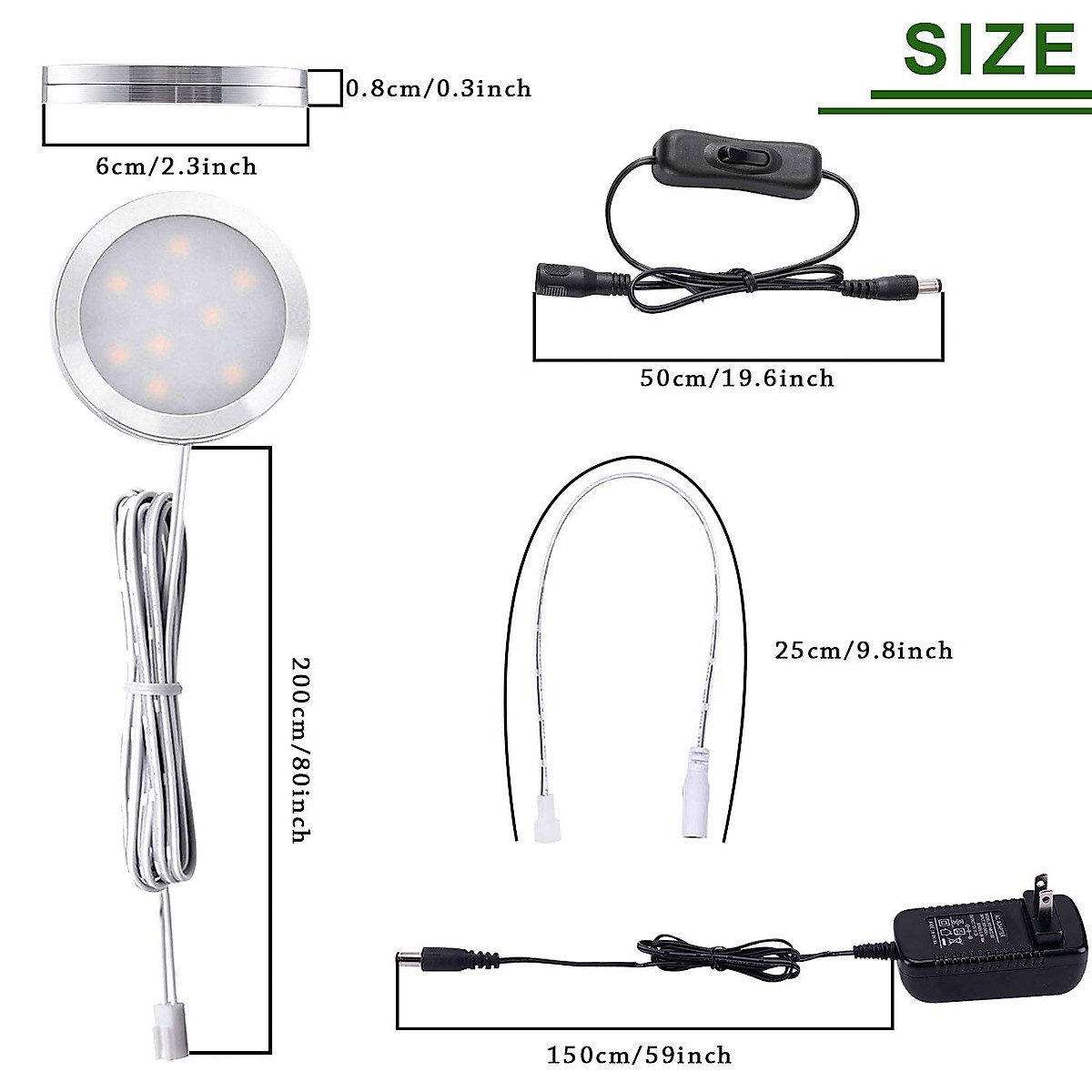 AIBOO 12V LED Under Cabinet Puck Lights Plug in, with Manual Switch, Single Puck LED Light for Closet,Counter,Showcase,12Vdc Low Voltage Wall Plug (Warm White)