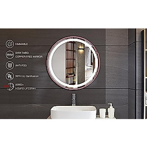 PetusHouse 32 inch Rose Gold LED Bathroom Mirror Circle Illuminated Wall Mounted Lighted Mirror Anti-Fog 3 Colors Change IP44 Dimmable Round LED Bathroom Mirror
