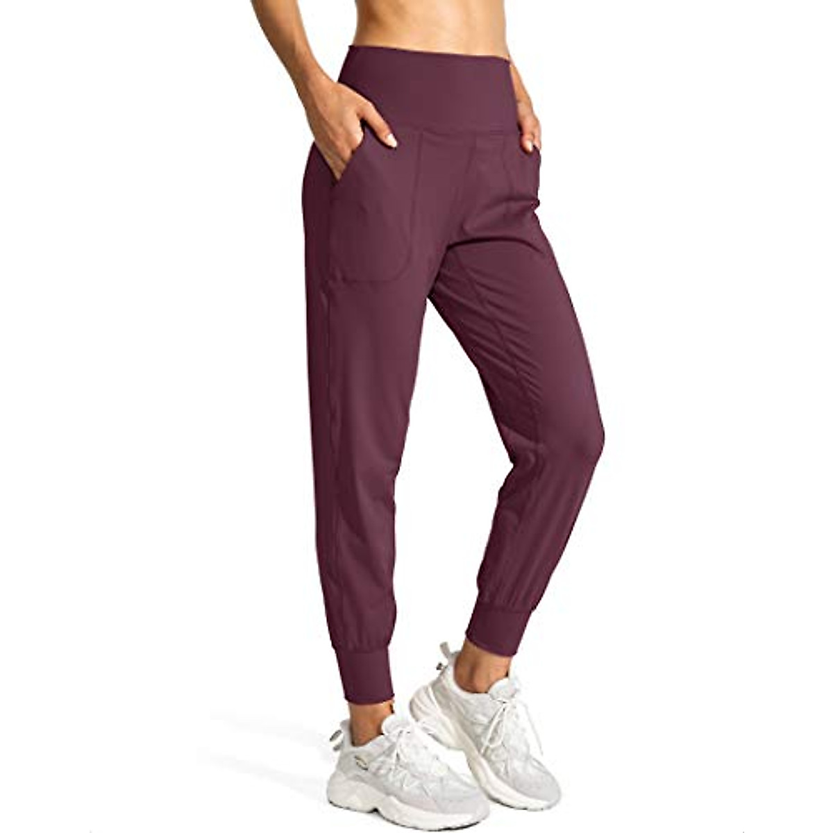 G Gradual Women's Joggers High Waisted Yoga Pants with Pockets Loose Leggings for Women Workout, Athletic, Lounge (Maroon, Small)
