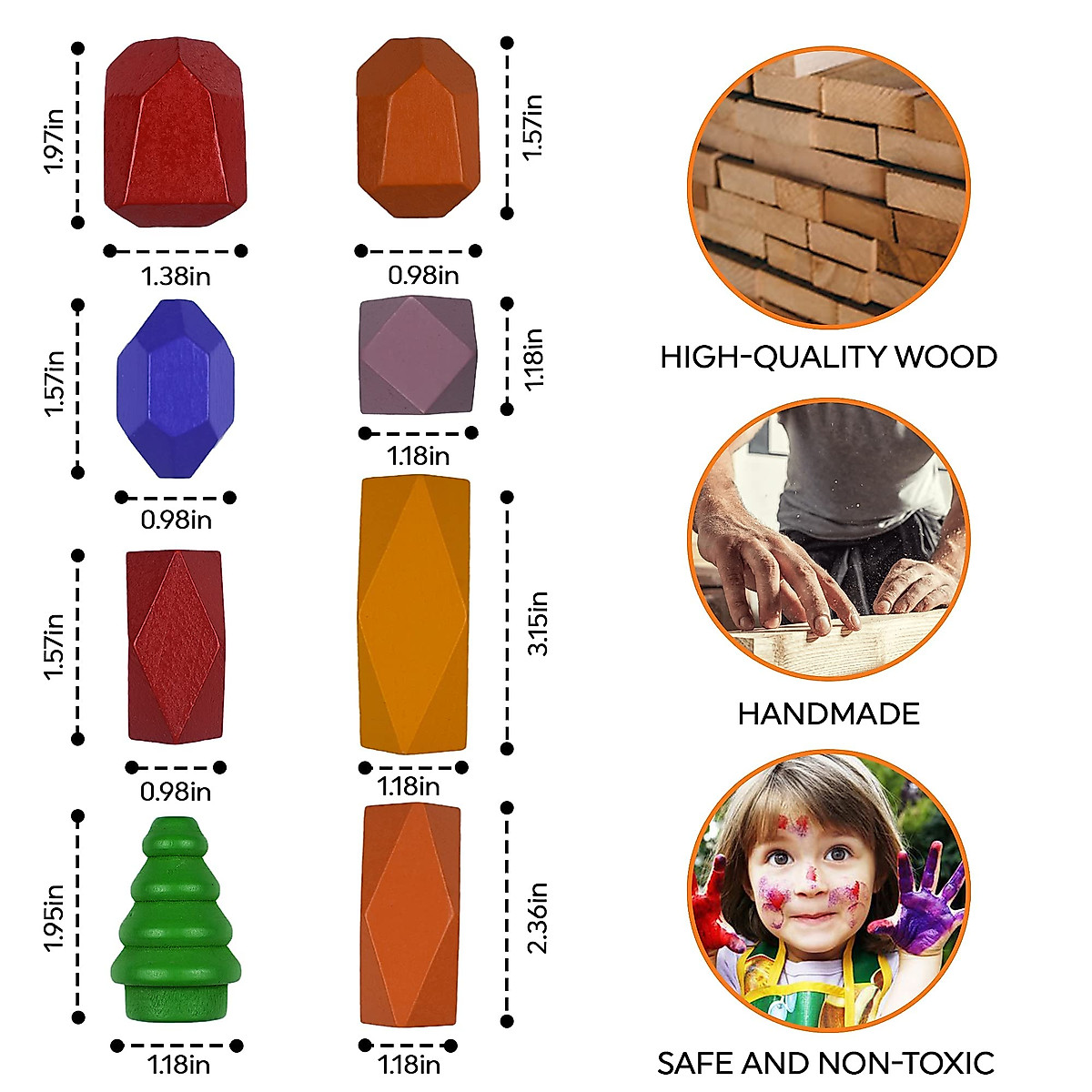 Ghims Kids Stacking Toys, 36 PCS Wooden Stacking Toys, Montessori Stacking Toys for Toddles, Balancing Stone Rocks Building Blocks Educational Preschool Toys, Colorful Game Lightweight Puzzle Set