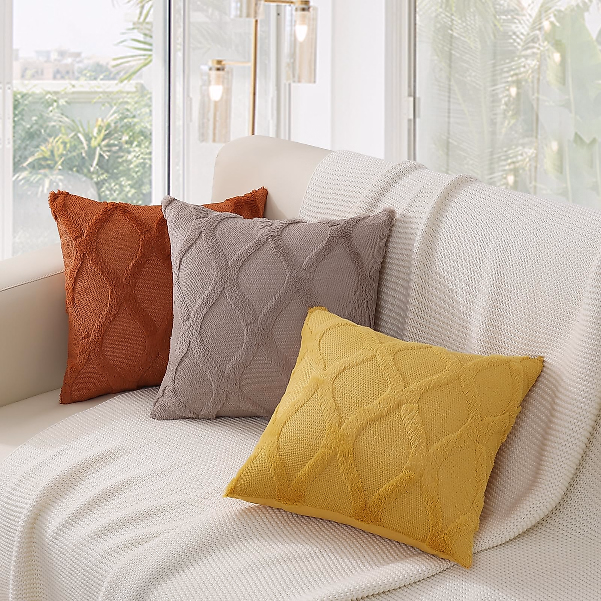 decorUhome Fall Decorative Throw Pillow Covers 18x18 Set of 2, Soft Plush Faux Fur Wool Pillow Covers for Couch Bed Sofa Living Room, Rust