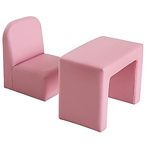 Qaba 2-in-1 Multifunctional Kids Sofa Convertible Table and Chair Set for Boys Girls, Pink
