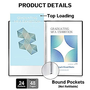 Dunwell 11x17 Binder with Sleeves - (Black), Art Portfolio Folder 11 x 17, Large Folder with Clear Sheet Protectors, 24-Pocket Displays 48 Pages 17x11 Posters, Kids Artwork Organizer, Archival Quality