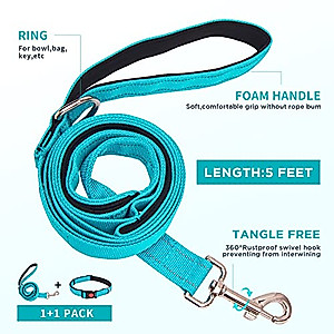 Tpotato Reflective Dog Collar And Leash Set,Adjustable Neoprene Padded Nylon Collars, 6 FT Heavy Duty Dog Leash 2 Comfortable Handles Safety Locking Buckle for Puppy Small Medium Extra Large Breed Dog