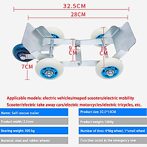 FREEDOH 500kg Self-Rescue Trailer Motorcycle Emergency Self-Rescue Booster Foldable Booster Trailer for Moped Scooters Motorcycles Electric Tricycles Electric Vehicles