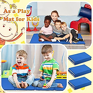 Geelin 6 Pack Folding Rest Mat Toddler Nap Mat Upgraded Folding Exercise Mat 1 Inch Thick Gymnastics Mat 4 Section Classroom Sleeping Mat for Yoga School Daycare Travel and Home (Blue, Grey)