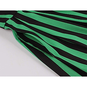 Wellwits Women's Tie Neck Halloween Gothic Black and Green Stripe Vintage Dress M