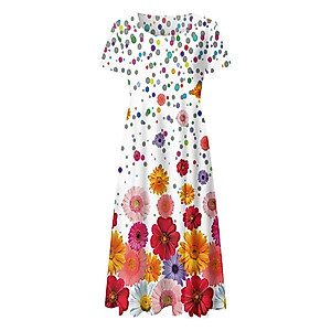 Office Dresses for Women for Work A Line Swing Casual Short Mini Dress Polka Dot Print Ruffle Short Sleeve Dress