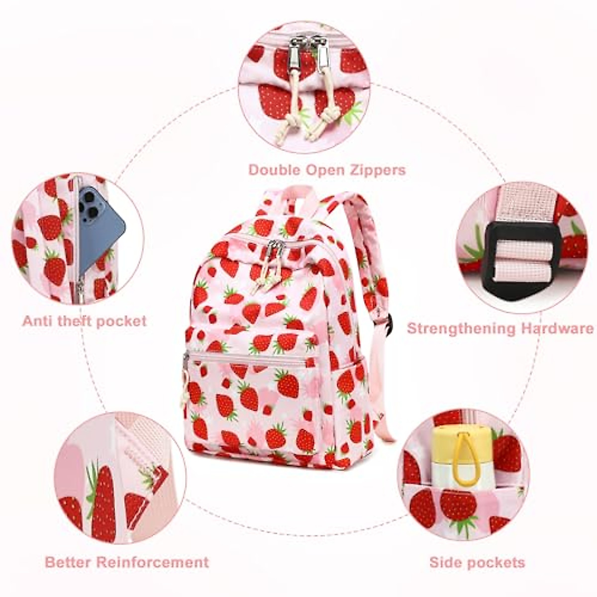 Women Girls Mini Backpack Teens Cute Small Backpack Purse Casual Travel School Bag (Strawberry)