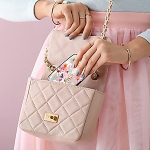 Hsxnam Credit Card Holder for Women, Small RFID Metal Credit Cards Wallets Cute Business Card Holder Pocket ID Case, Pink Flowers