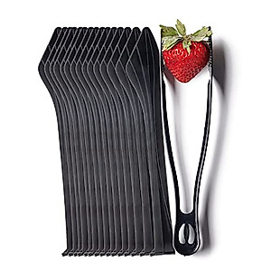 Disposable Plastic Serving Utensils - 6 Each 6" Serving Tongs, 10” Serving Spoons, 10” Serving Forks (Set of 18 – Black)