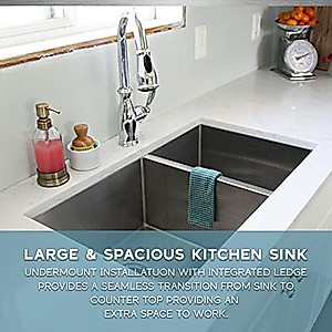 Strictly Sinks 32 Inch Double Bowl Kitchen Sink - Undermount Kitchen Sink Tight Radius 50/50 Double Bowl with Sound Dampening Rubber Pads, 2 Strainer Drains Only