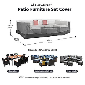 Outdoor Patio Furniture Set Covers Waterproof,Heavy Duty Wicker Rattan Sectional Sofa Set Cover,All Weather Patio Seating Dining Sets Cover,Fadeless and Durable Polyester Cloth,125Lx70Wx30H Inch