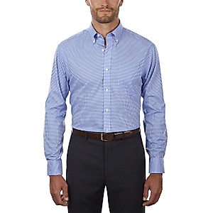 Tommy Hilfiger Men's Dress Shirt Regular Fit Non Iron Gingham, English Blue, 16.5" Neck 34"-35" Sleeve