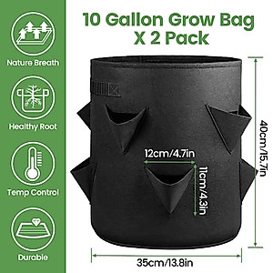 iPower 2-Pack 10 Gallon Strawberry Grow Bags, Vegetables Pots with 8 Planting Holes, Thickened Breathable Nonwoven Fabric with Handles, for Gardening