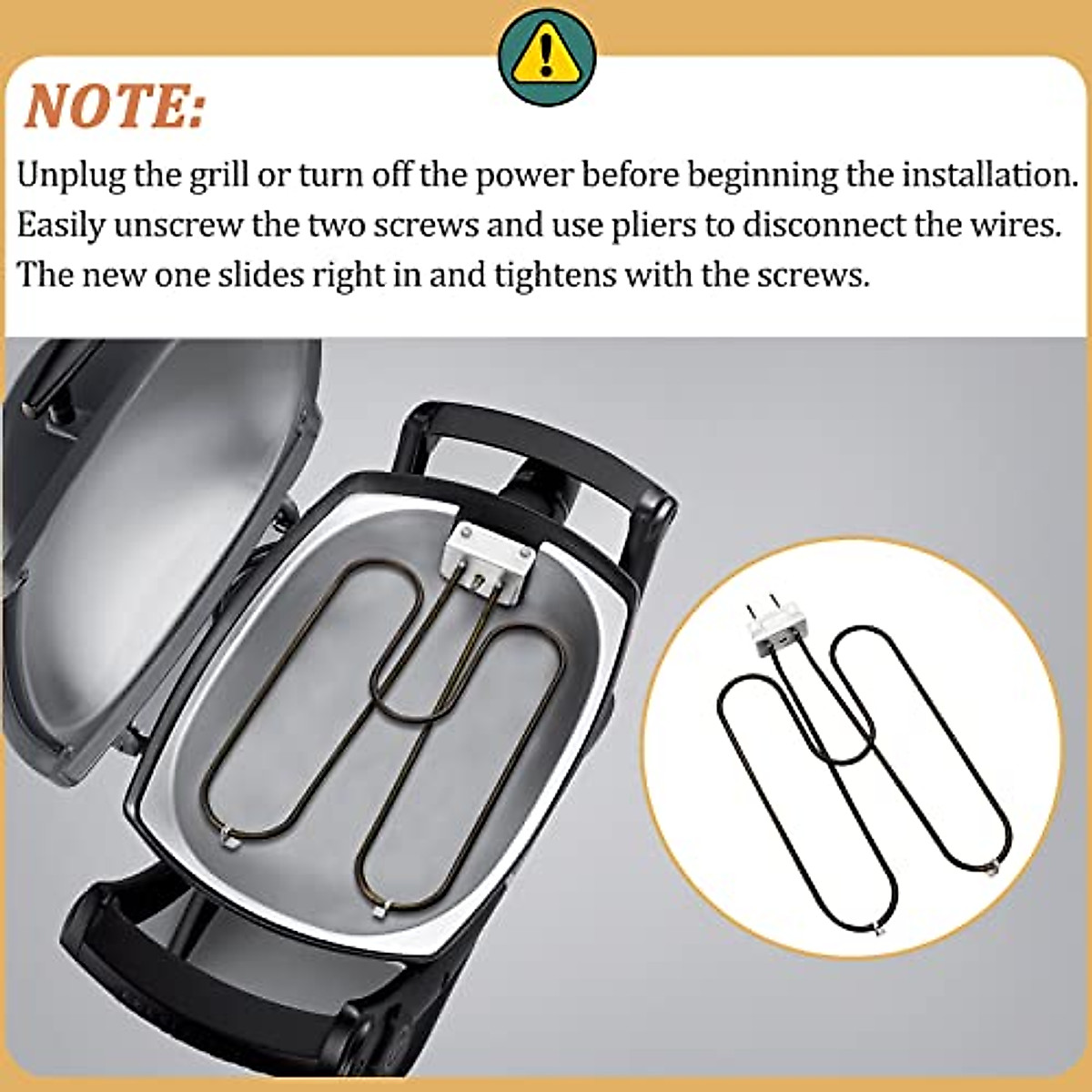 Sienson BBQ Grill Heating Element Compatible with Weber 2014 Weber 55020001 Q2400 Q240 Grills, Smoker and Grill Heating Element for Weber 70127,120 Volts 1500 Watts Heating Element Replacement Part