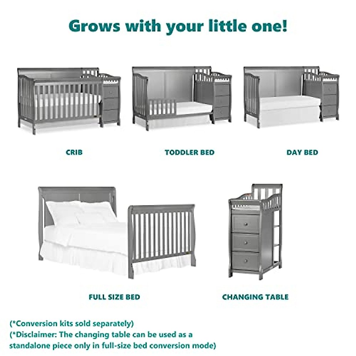 Dream On Me 5-in-1 Brody Full Panel Convertible Crib with Changer