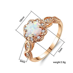 FLYYQMIAO 14K Gold Plated Rose Gold White Simulated Opal Ring White Fire Opal Zirconia Women Jewelry Wedding Engagement Anniversary Ring Flower Shape Women Finger Rings (8#)