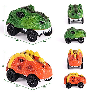 Track Car Replacement Only,LED Light Up Dinosaur Cars Compatible with Most Tracks,Dino Cars Accessories for Race Track Sets(2 Pack)