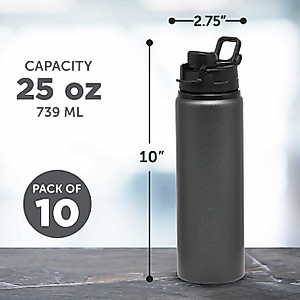DISCOUNT PROMOS Aluminum Water Bottles with Snap Lids 25 oz. Set of 10, Bulk Pack - Reusable, Great for Gym, Hiking, Cycling, For School - Charcoal
