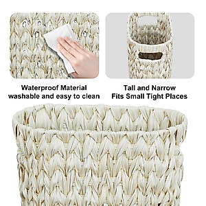 Coeusy Wicker Trash Can,Bathroom Trash Can,Waterproof Wicker Waste Basket for Bathroom,Narrow Small Waste Basket for Bedroom,Office, Cream White 5 Gallon