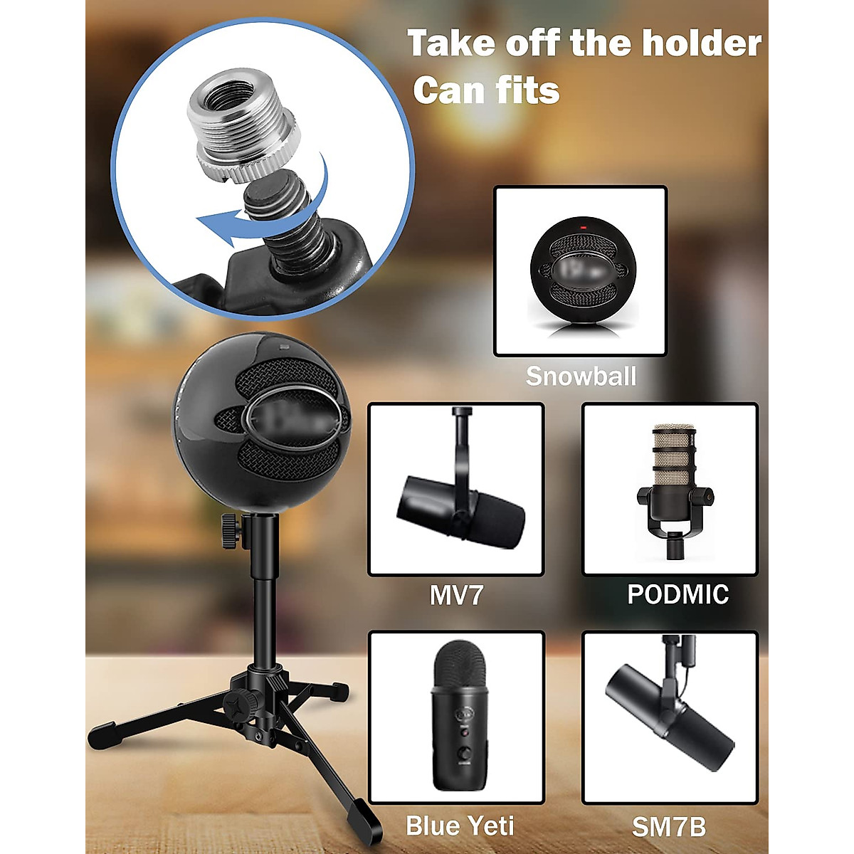 Mictop 2 Pack Desktop Mic Stand, Portable Foldable Tripod with Mic Clip Holder, Adjustable Microphone Stand For Dynamic Microphone.